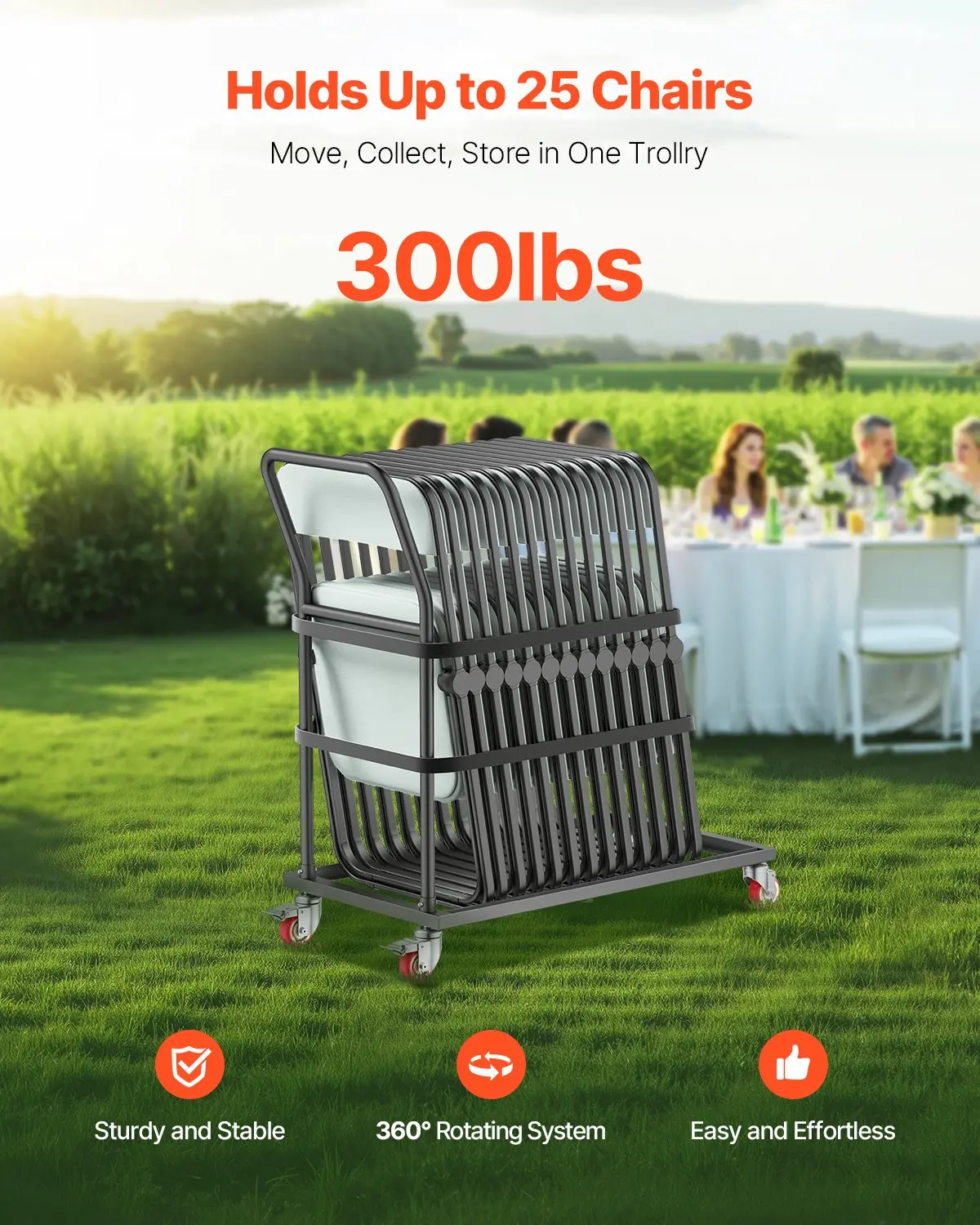 Folding Chair Rack Cart for 25 Chairs of 300 LBS L-shape Vertical ...
