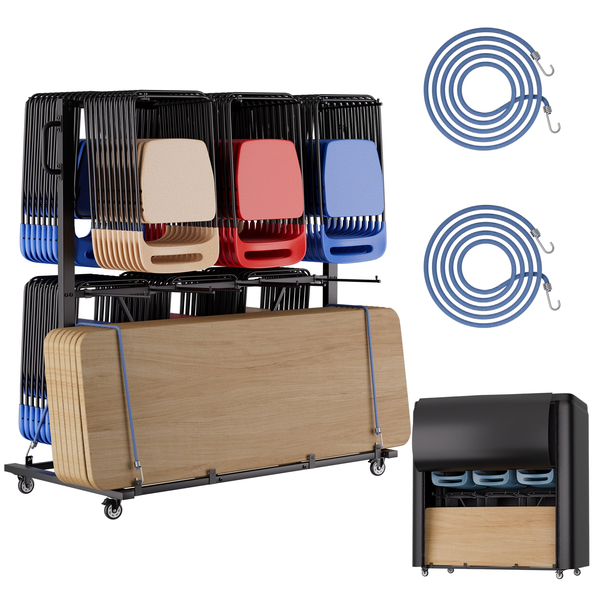 Folding Chair Rack with Wheels, Heavy-Duty Storage Cart Holds 84 Chairs ...