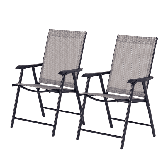 Folding Chairs 2-Pack Outdoor, Metal Patio Dining Chairs with Armrests ...