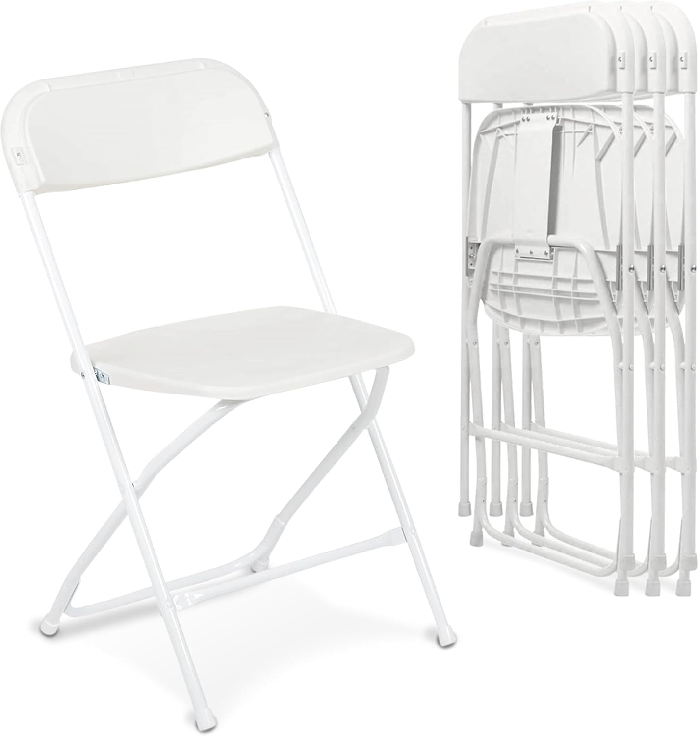 Folding Chairs 4 Pack,Durable White Folding Chairs, Heavy-Duty Metal ...