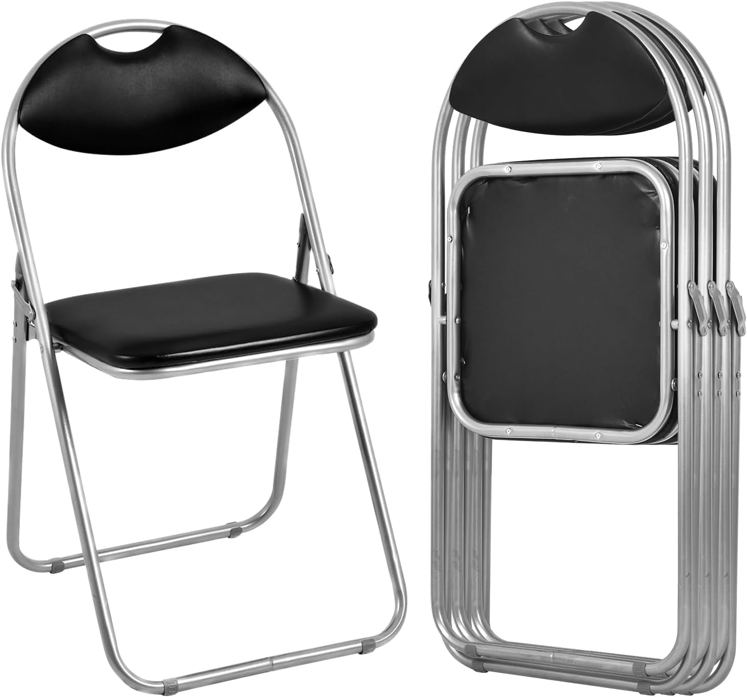 Folding Chairs 4 Pack, Padded Folding Chiar, Metal Folding Chair with ...