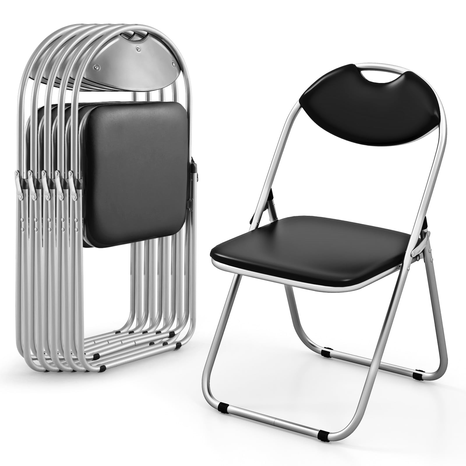 Folding Chairs 6 Pack 300-Pound Capacity, Sturdy Metal Foldable Chairs ...