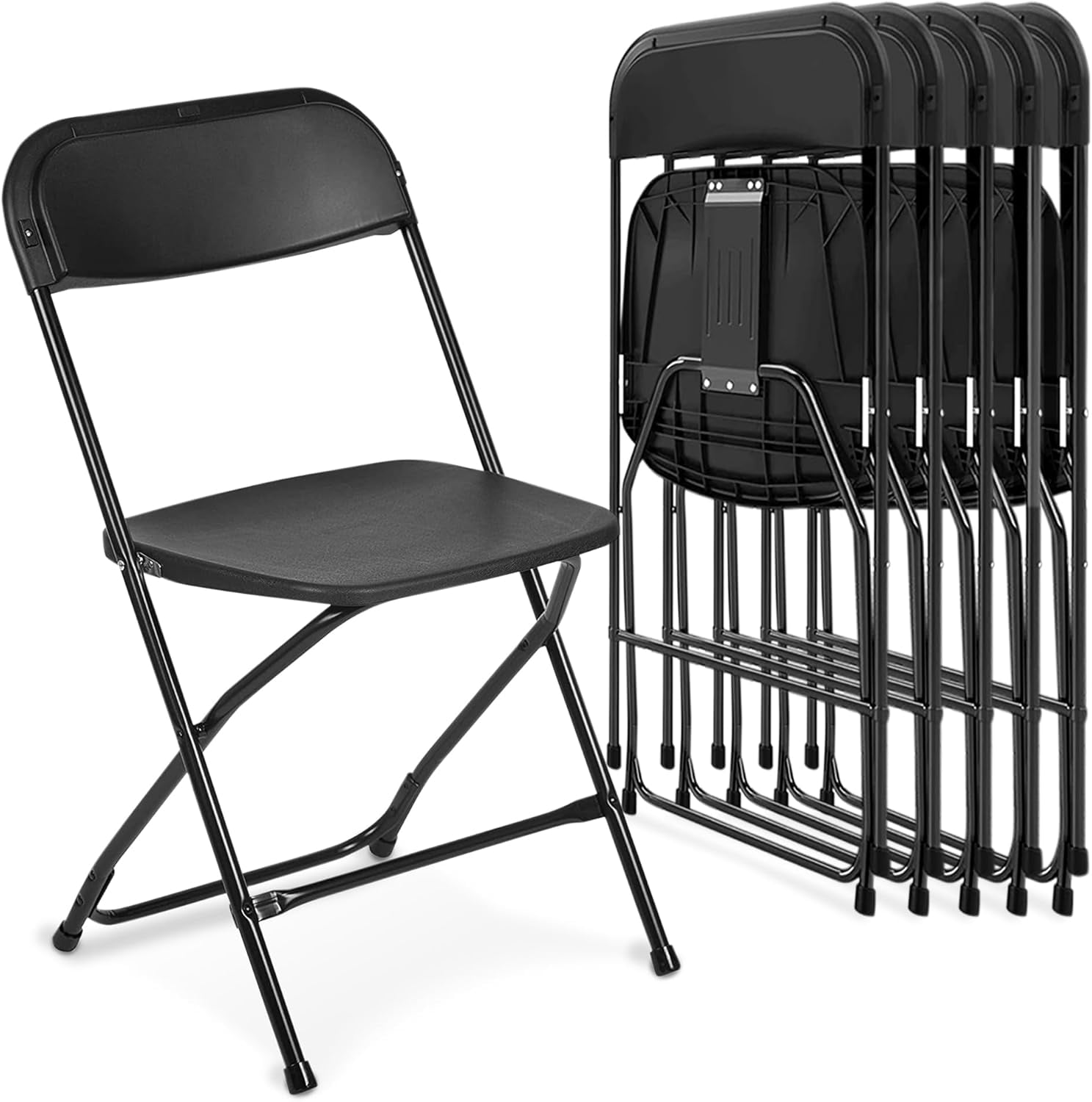 Folding Chairs 6 Pack,Durable Black Folding Chairs, Heavy-Duty Plastic ...