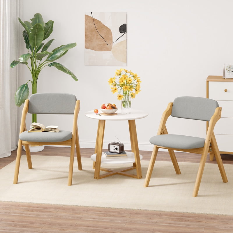 Folding Chairs with Cushion,Wooden Stackable Dining Chairs Set of 2 ...