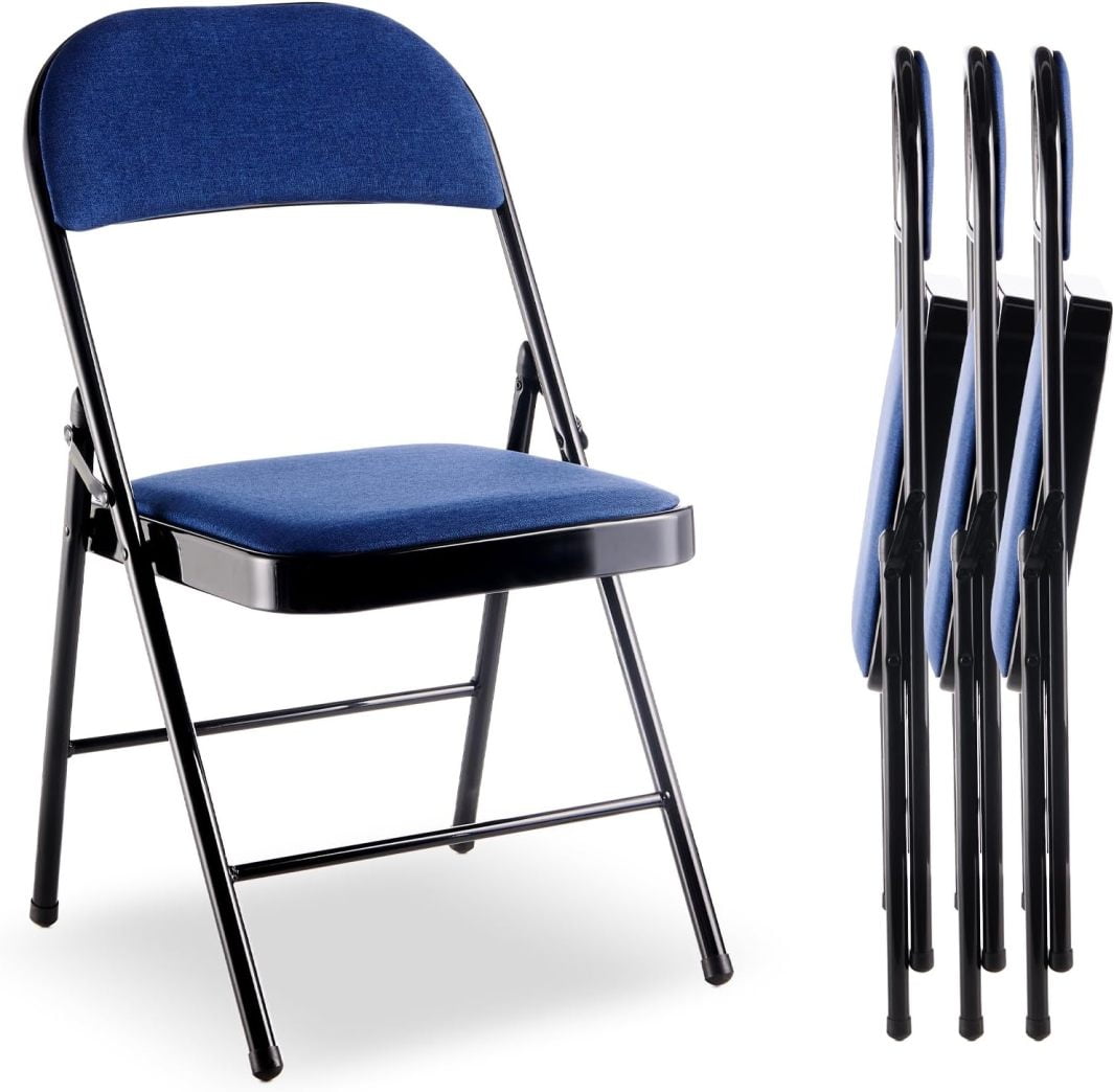 Folding Chairs Deluxe Fabric Upholstered Padded Metal Frame Dining ...