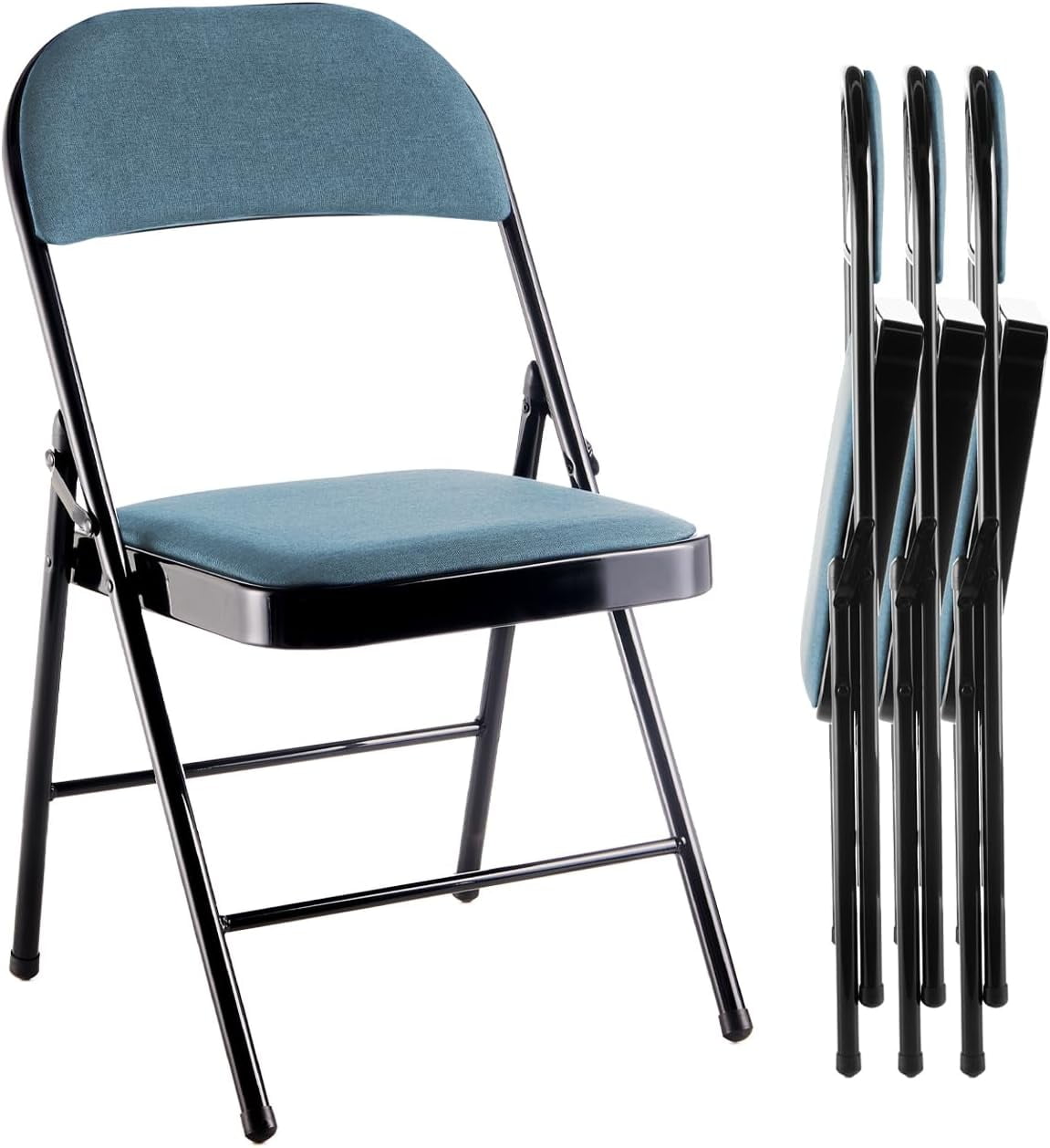 Folding Chairs – Deluxe Fabric Upholstered Padded Metal Frame Dining ...