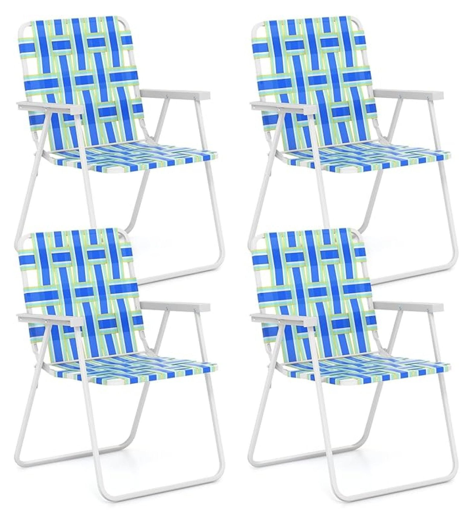 Folding Chairs Set of 4, Patio Lawn Chairs with Armrest, Indoor Outdoor ...