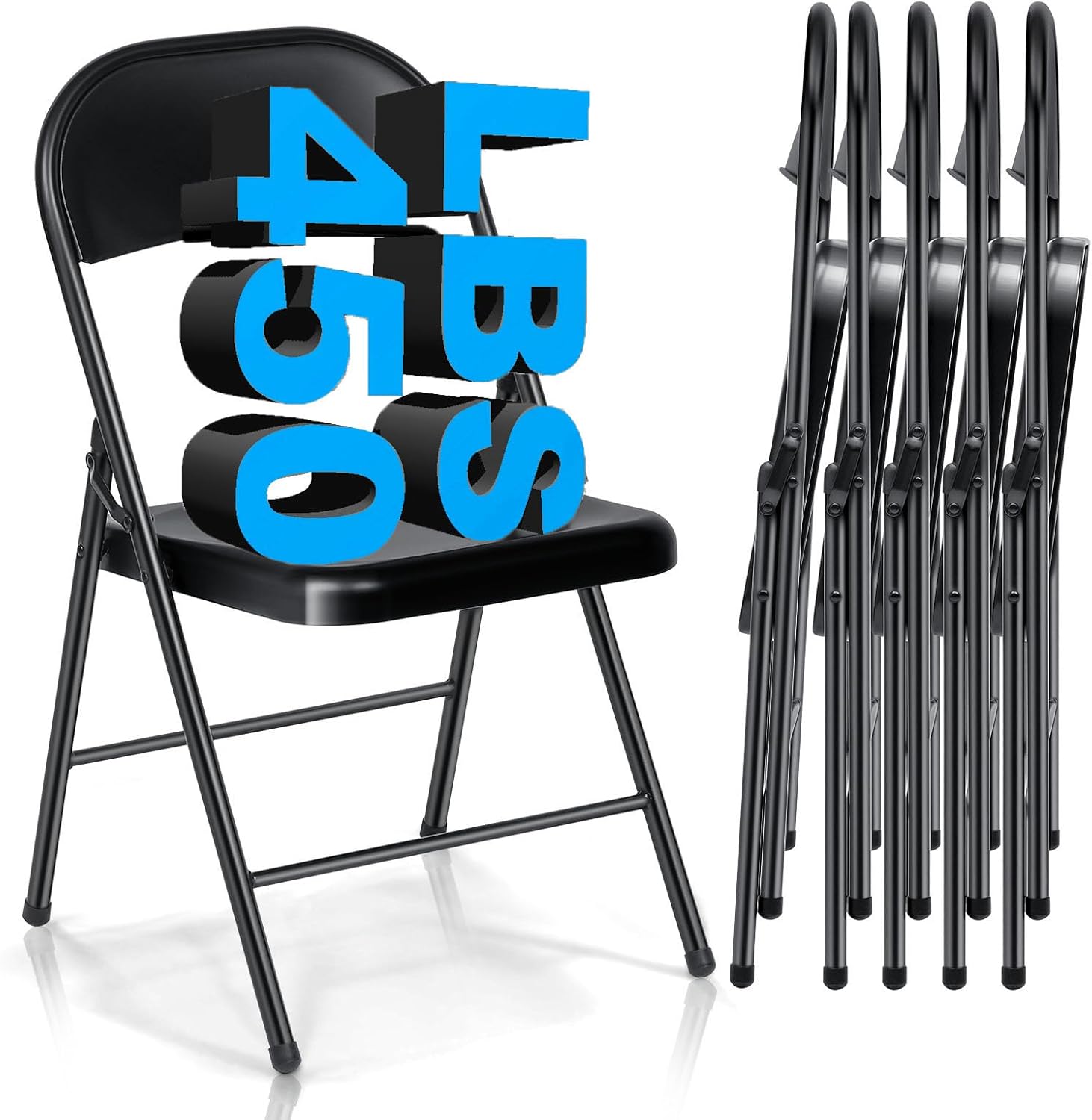 Folding Chairs Set of 6, Black Metal Folding Chair with Steel Frame for ...