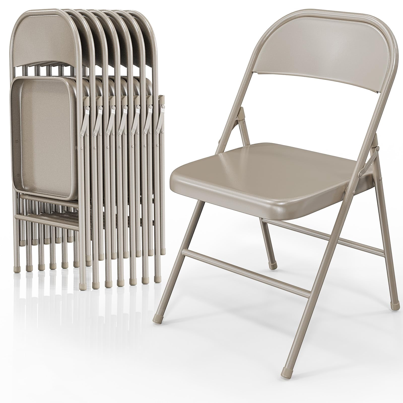 Folding Chairs Set of 8, All Steel Metal Frame Chairs, 350 lbs Capacity ...