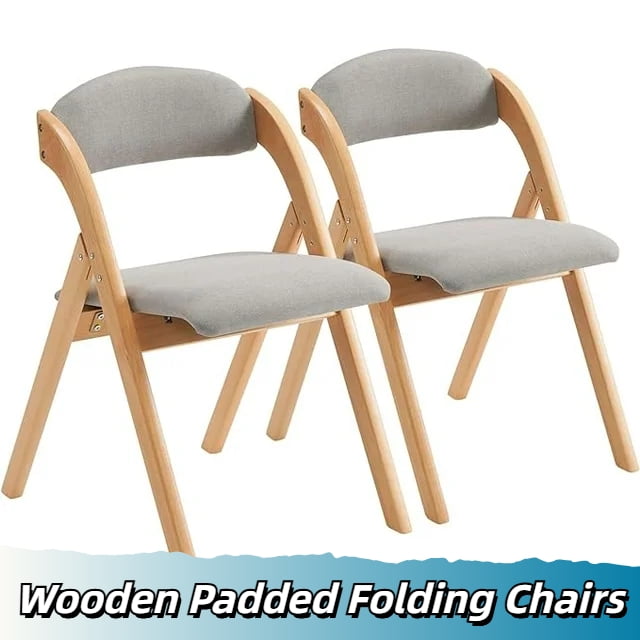 Folding Chairs Set of 2, Wooden Stackable Dining Room Chairs with ...