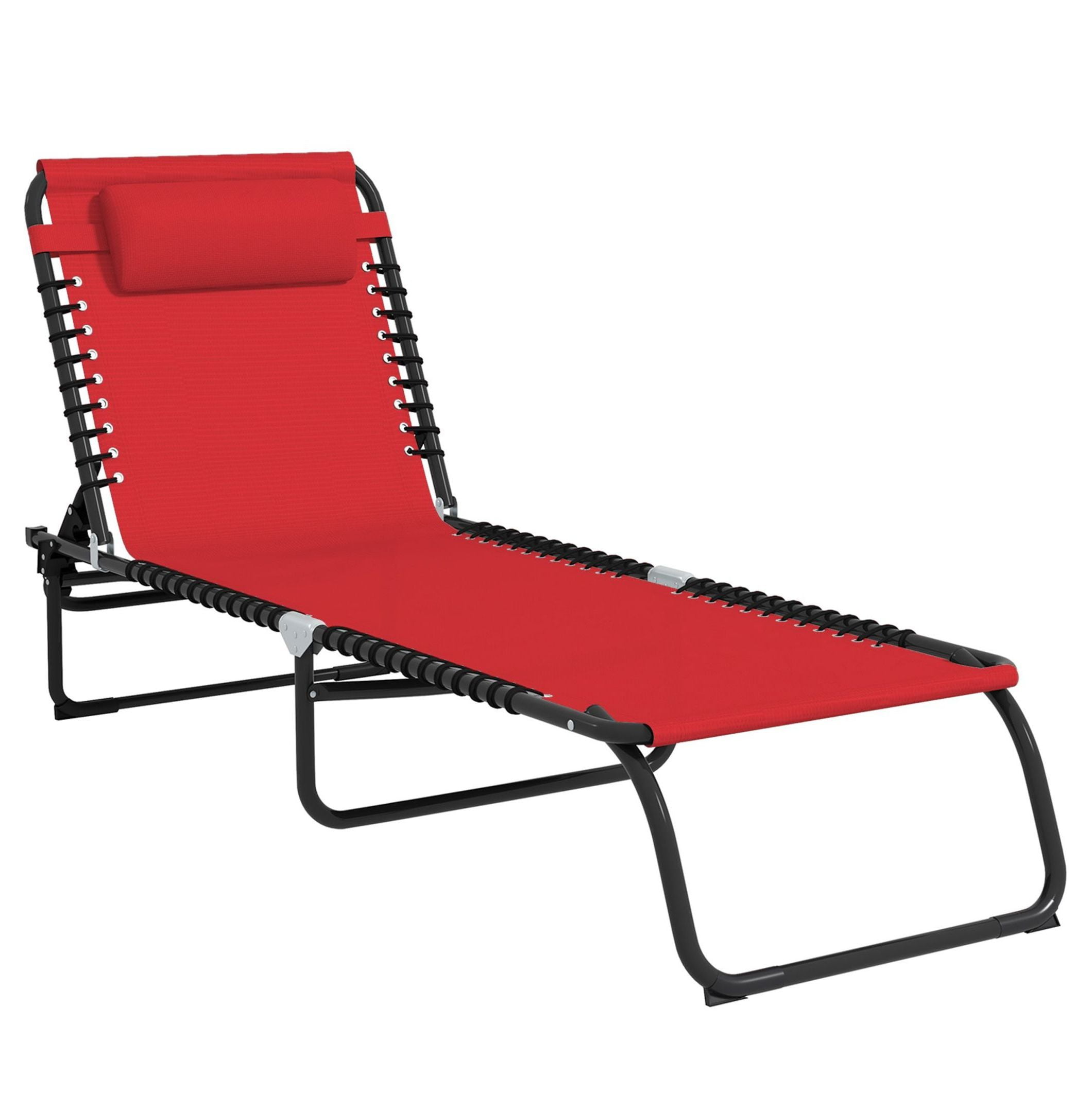 Folding Chaise Lounge Chair - 4-Position Recliner, Wine Red - Patio ...
