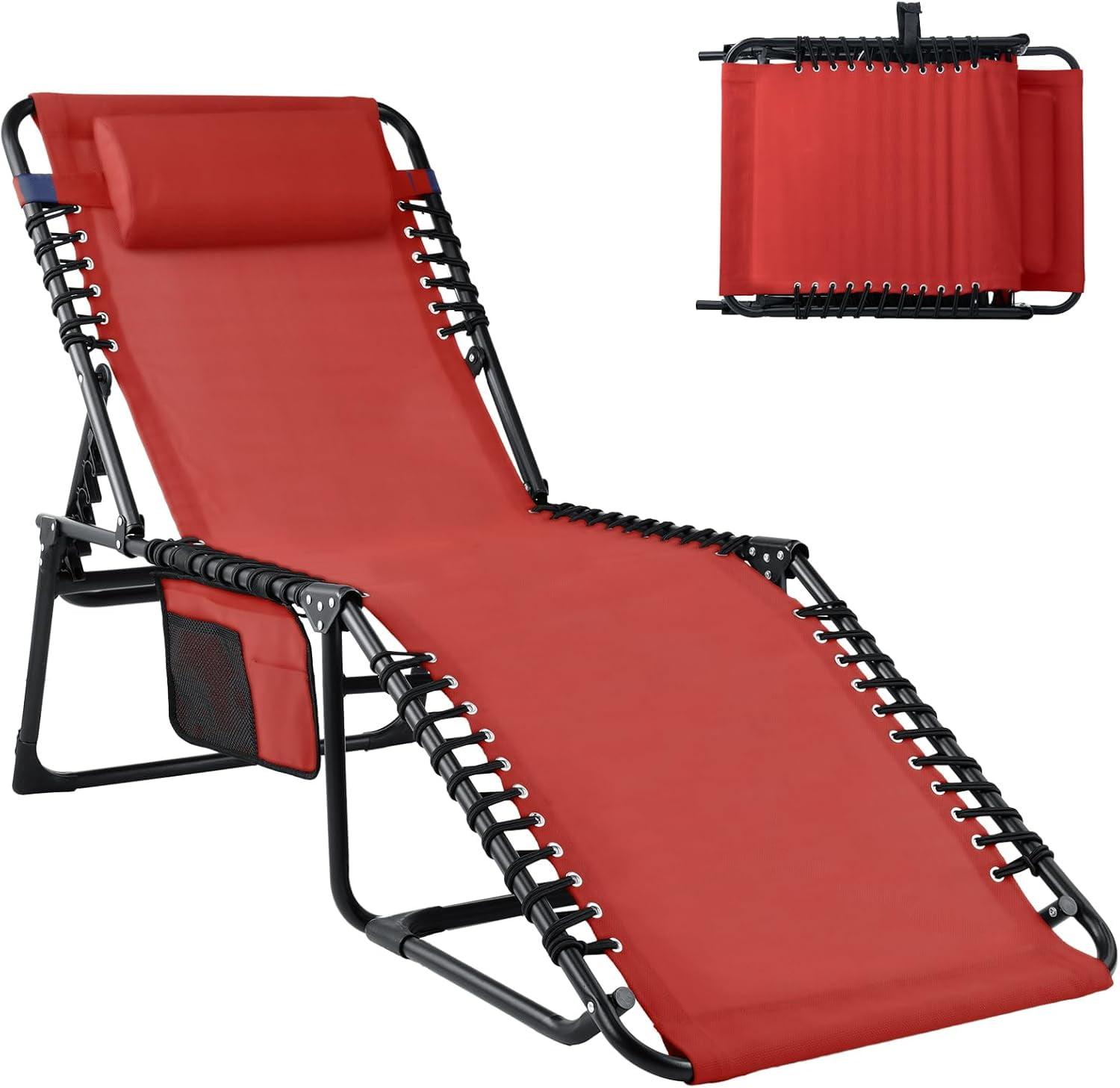 Folding Chaise Lounge Chair with 5-Level Adjustable Backrest, Patio ...