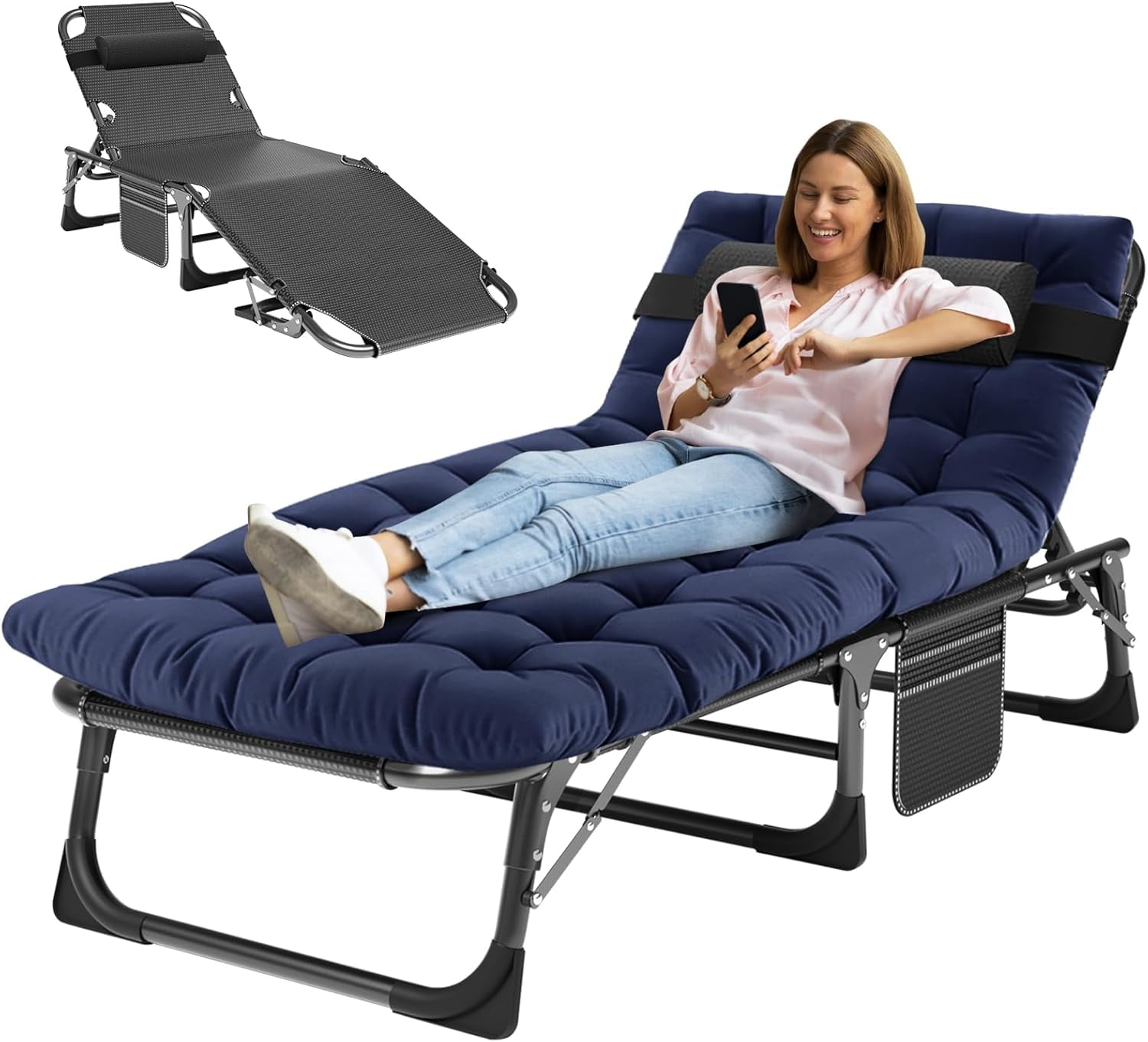 Folding Chaise Lounge Chair 5-Position, Folding Cot, Heavy Duty Patio ...