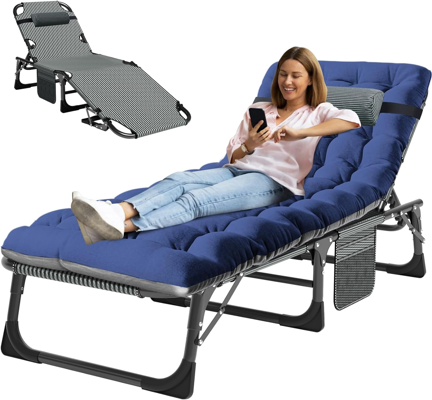 Folding Chaise Lounge Chair 5-Position, Folding Cot, Heavy Duty Patio ...