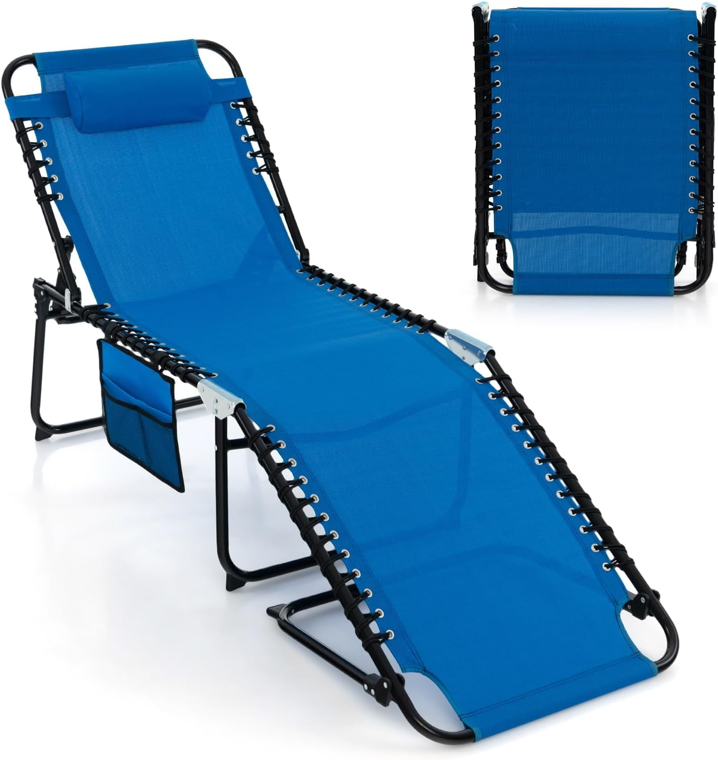 Folding Chaise Lounge Chair, Adjustable Reclining Pool Beach Chair with ...