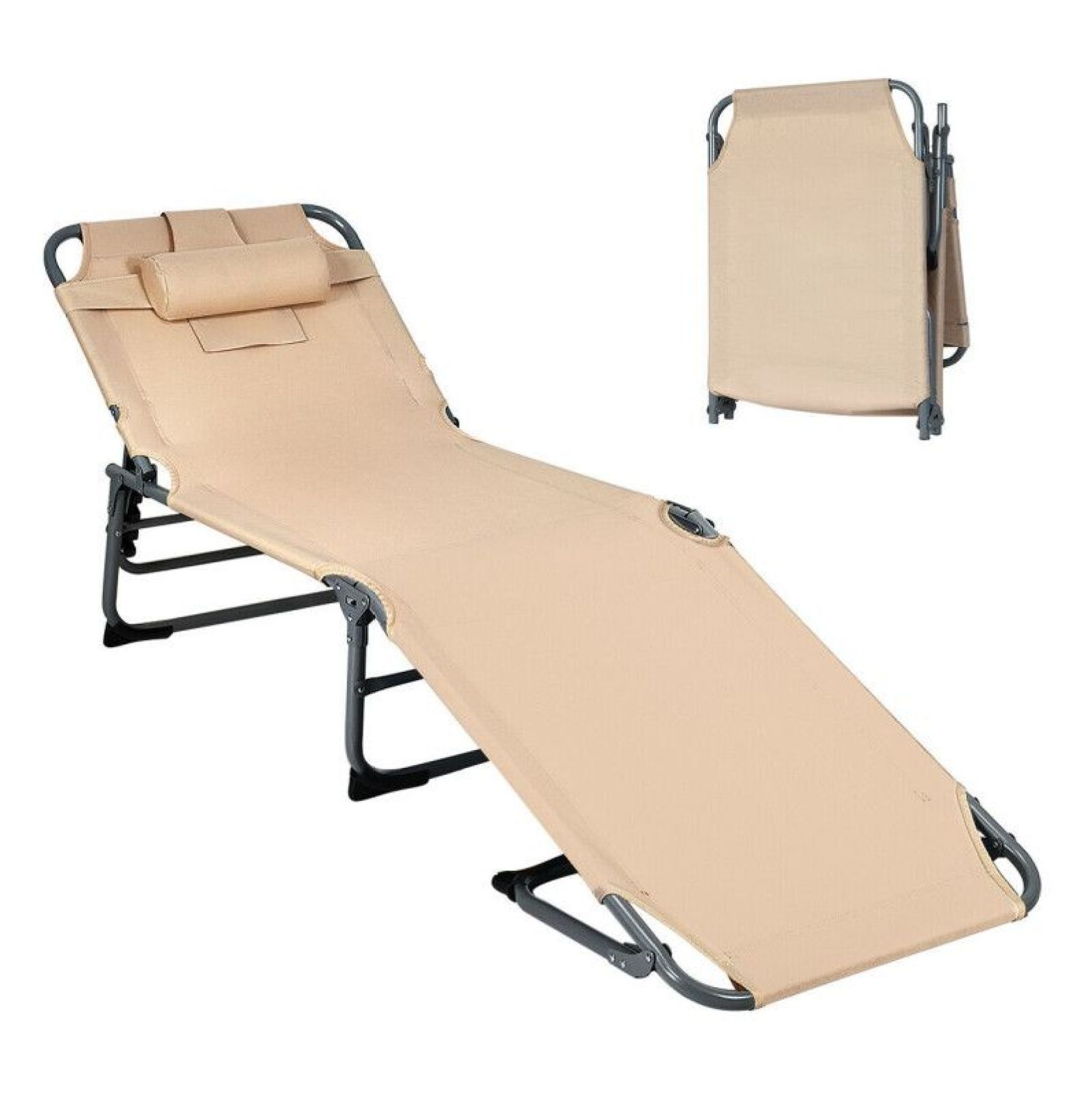 Folding Chaise Lounge Chair Bed Adjustable Outdoor Patio Beach ...