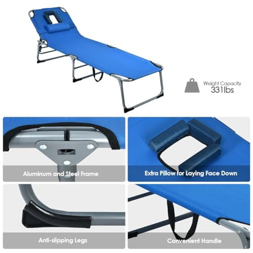 Folding Chaise Lounge Chair Ostrich Chaise Lounge Beach Chair with Face ...