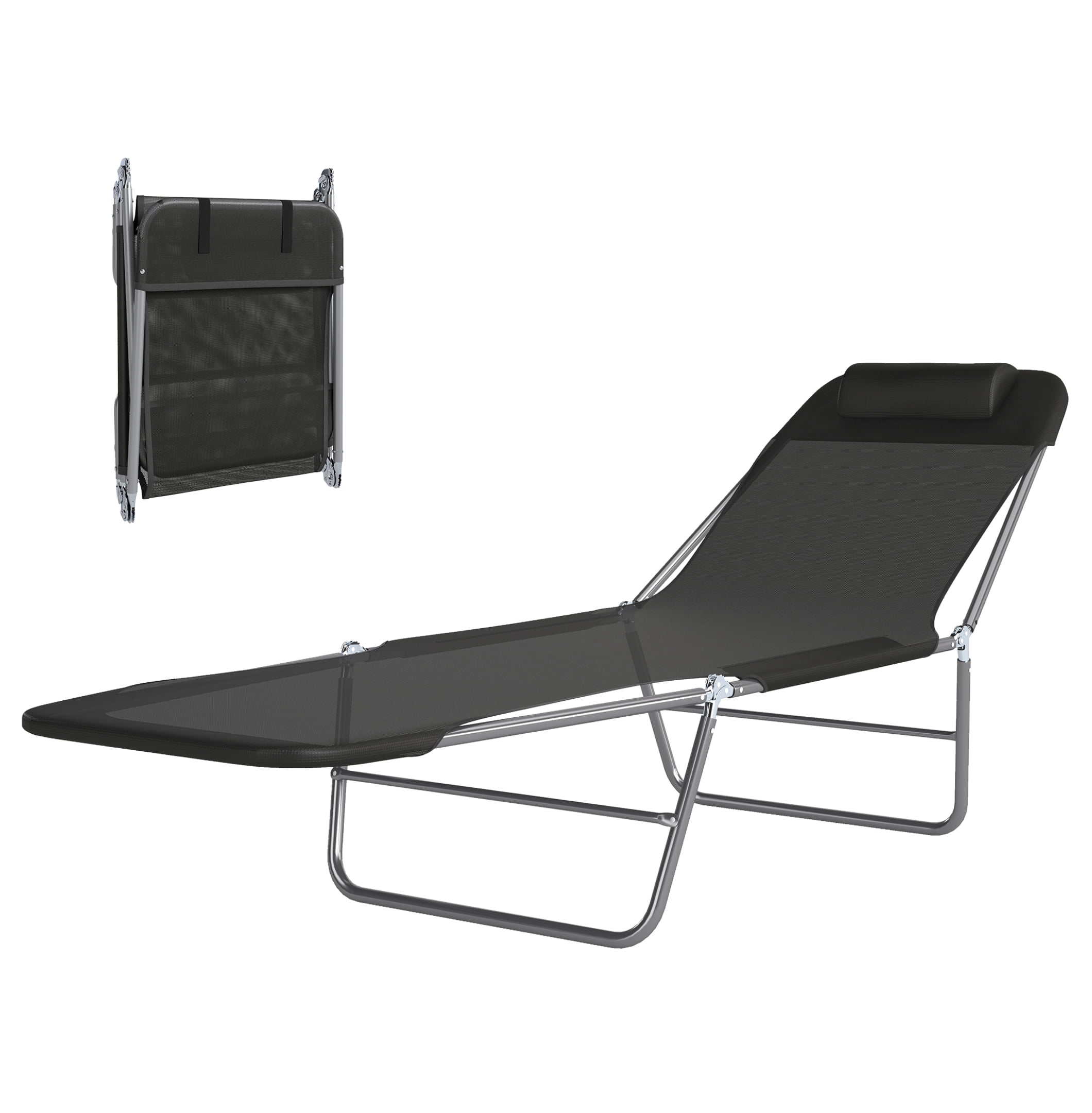 Folding Chaise Lounge Chair, Outdoor Sun Tanning Chair with Pillow ...