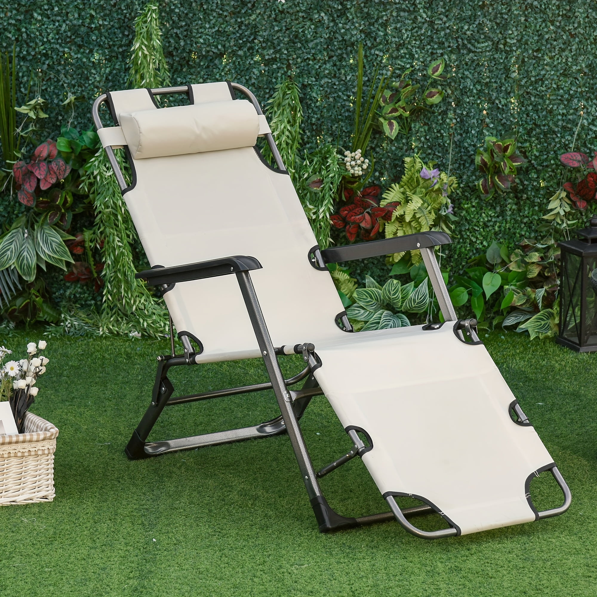 Folding Chaise Lounge Chair for Outside, 2-in-1 Tanning Chair with ...