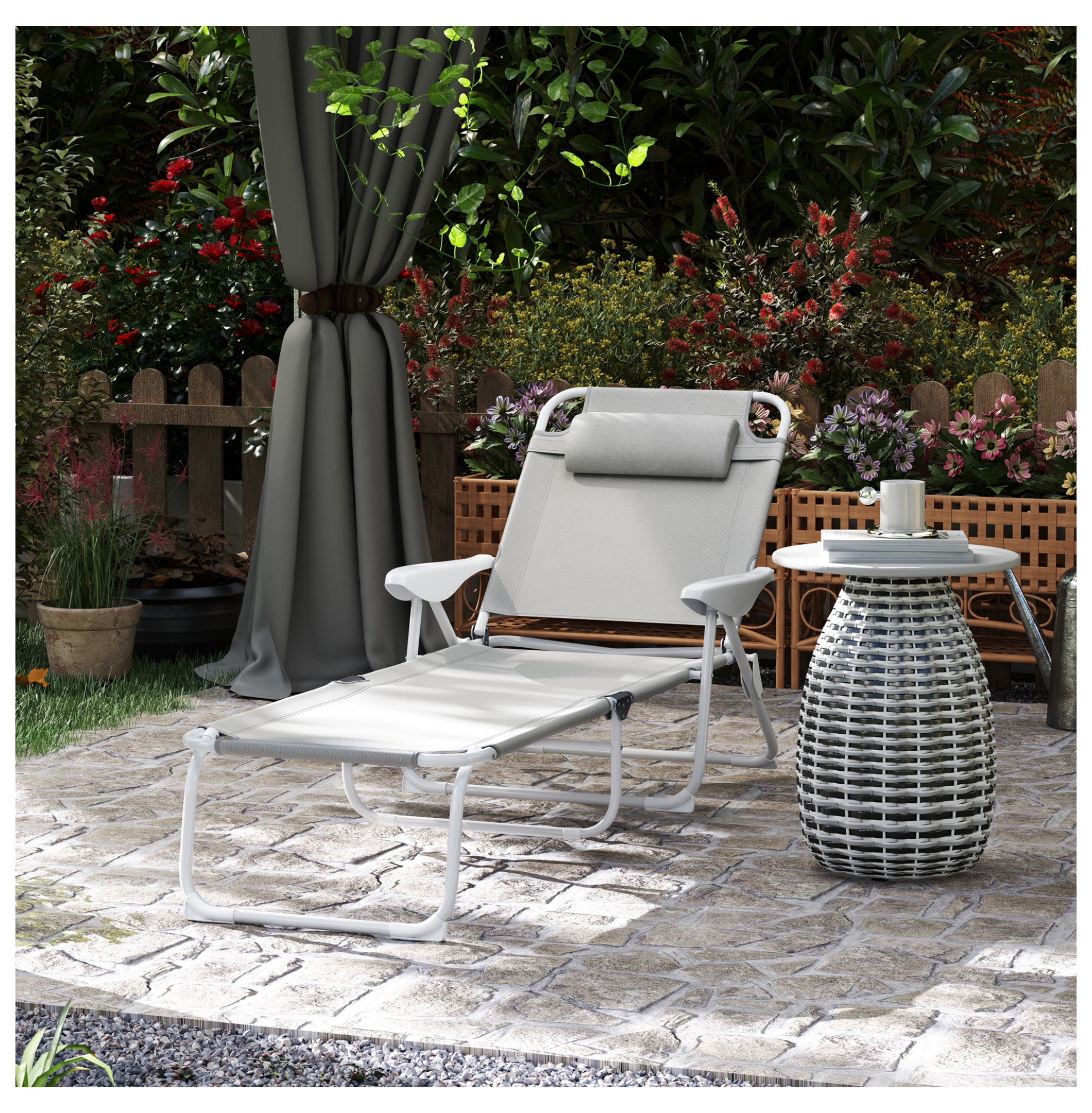 Folding Chaise Lounge Outdoor Sun Chair 4-Position Reclining Patio ...