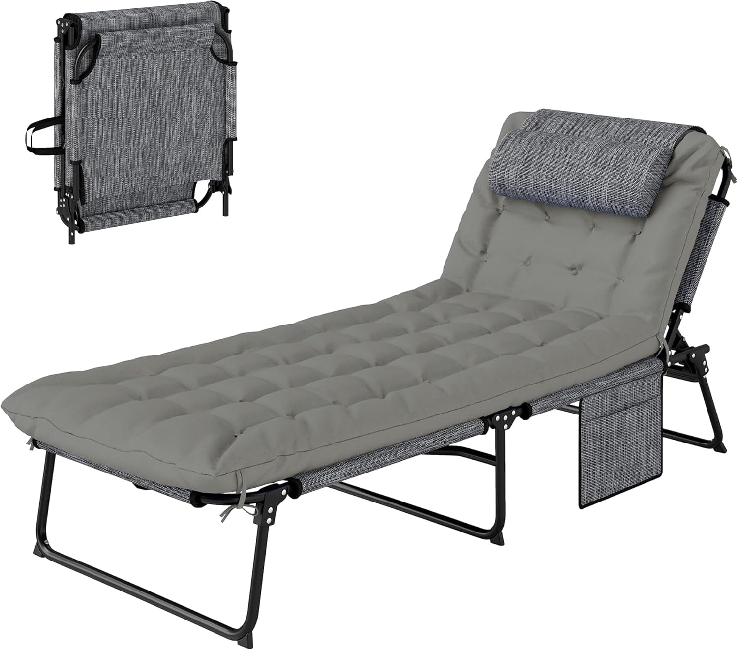 Folding Chaise Lounge with Reclining Back, Outdoor Tanning Chair with ...