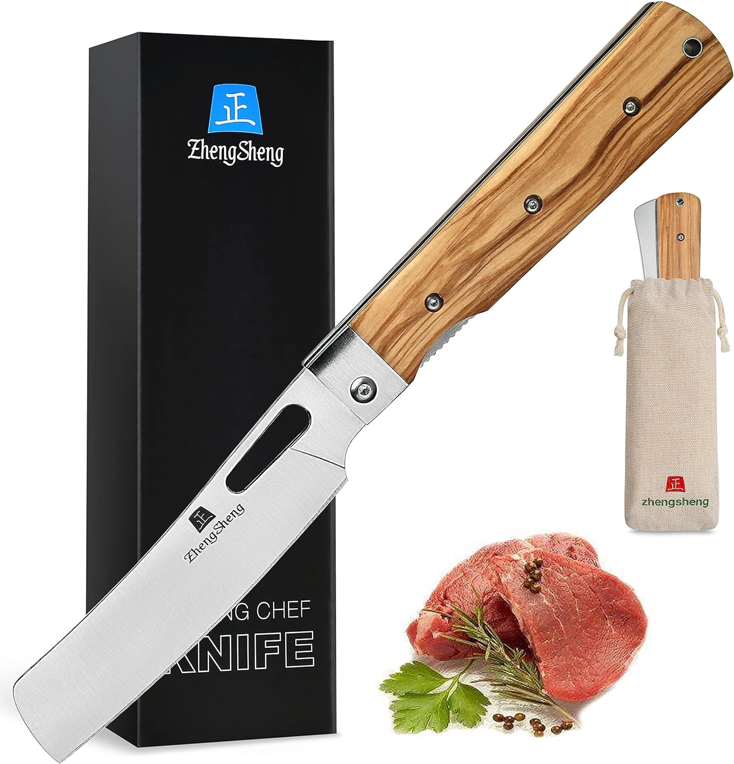 Folding Chef Knife 4.8” Ultra Sharp 440A Stainless Steel Blade Natural ...