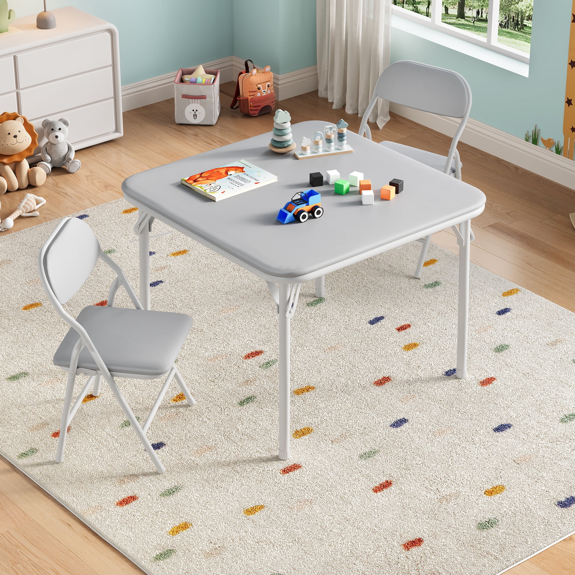 Folding Children's Table and Chair Set - Portable Kids Study Table and ...