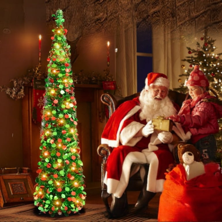 Folding Christmas Tree, 5FT Collapsible Christmas Tree with 60 LED ...