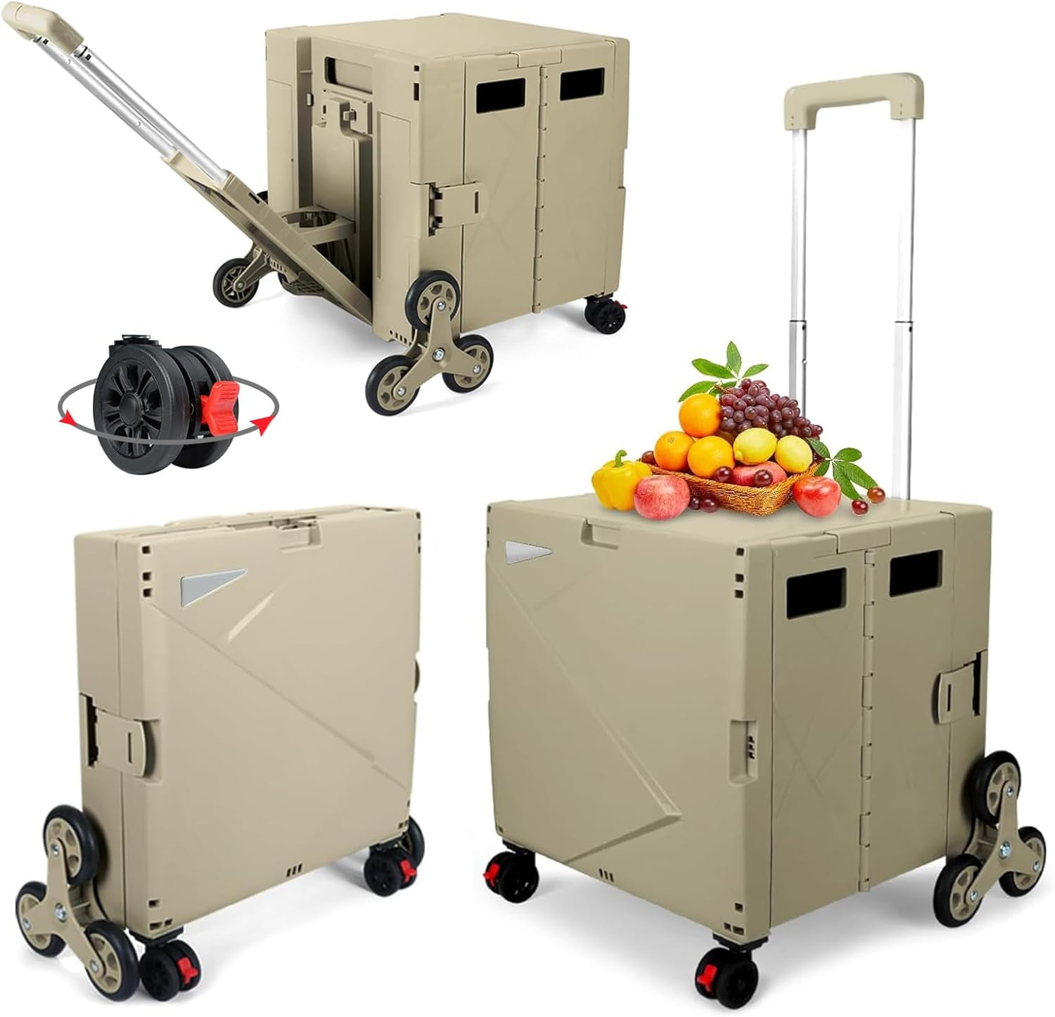 Folding Climber Utility Cart Rolling Crate Tote on Rotate Wheels with ...