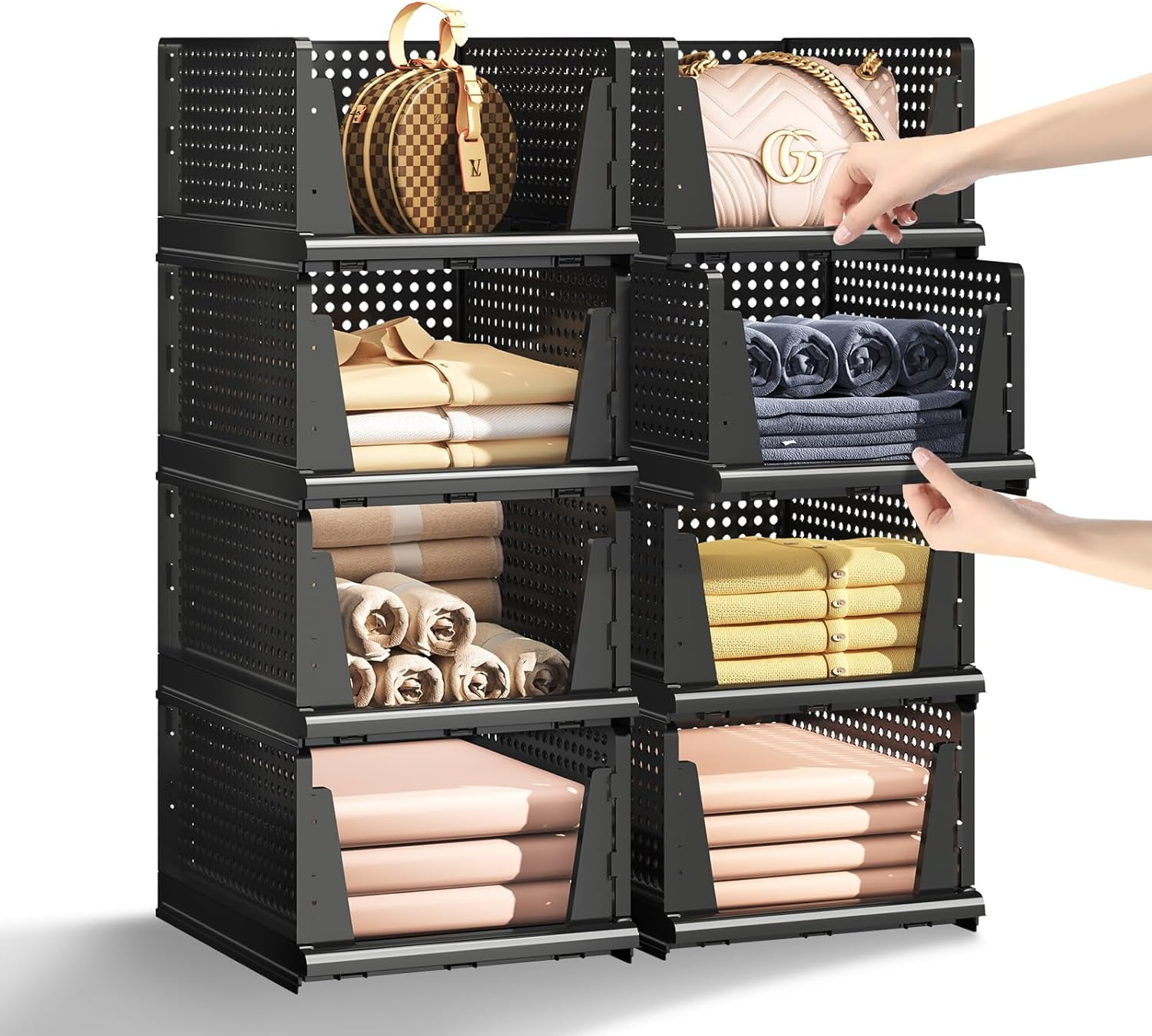 Folding Closet Organizer and Storage for Shelves, 5 Pack Stackable ...