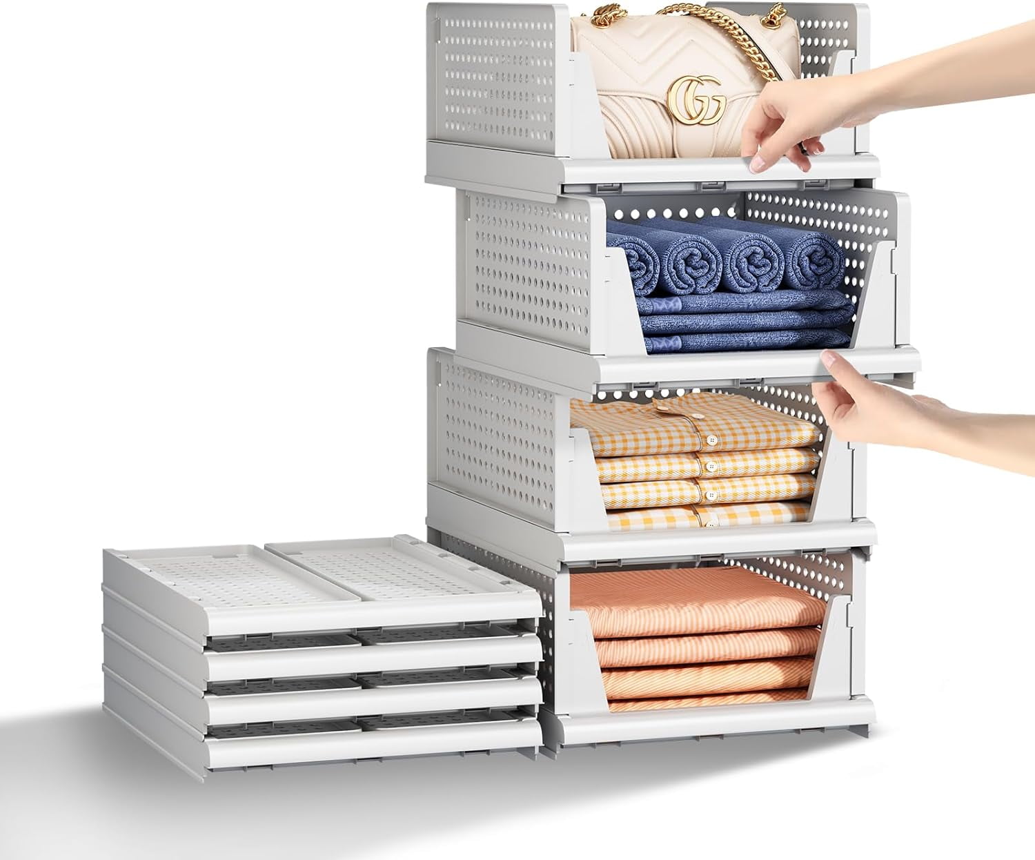 Folding Closet Organizers and Storage, 4Pack Plastic Storage Baskets ...