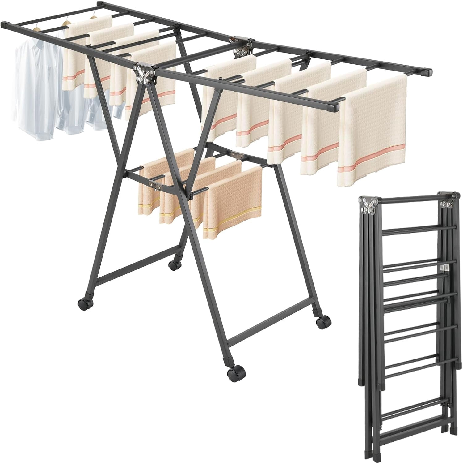 Folding Clothes Drying Rack 2-Tier, Large Laundry Drying Rack with ...