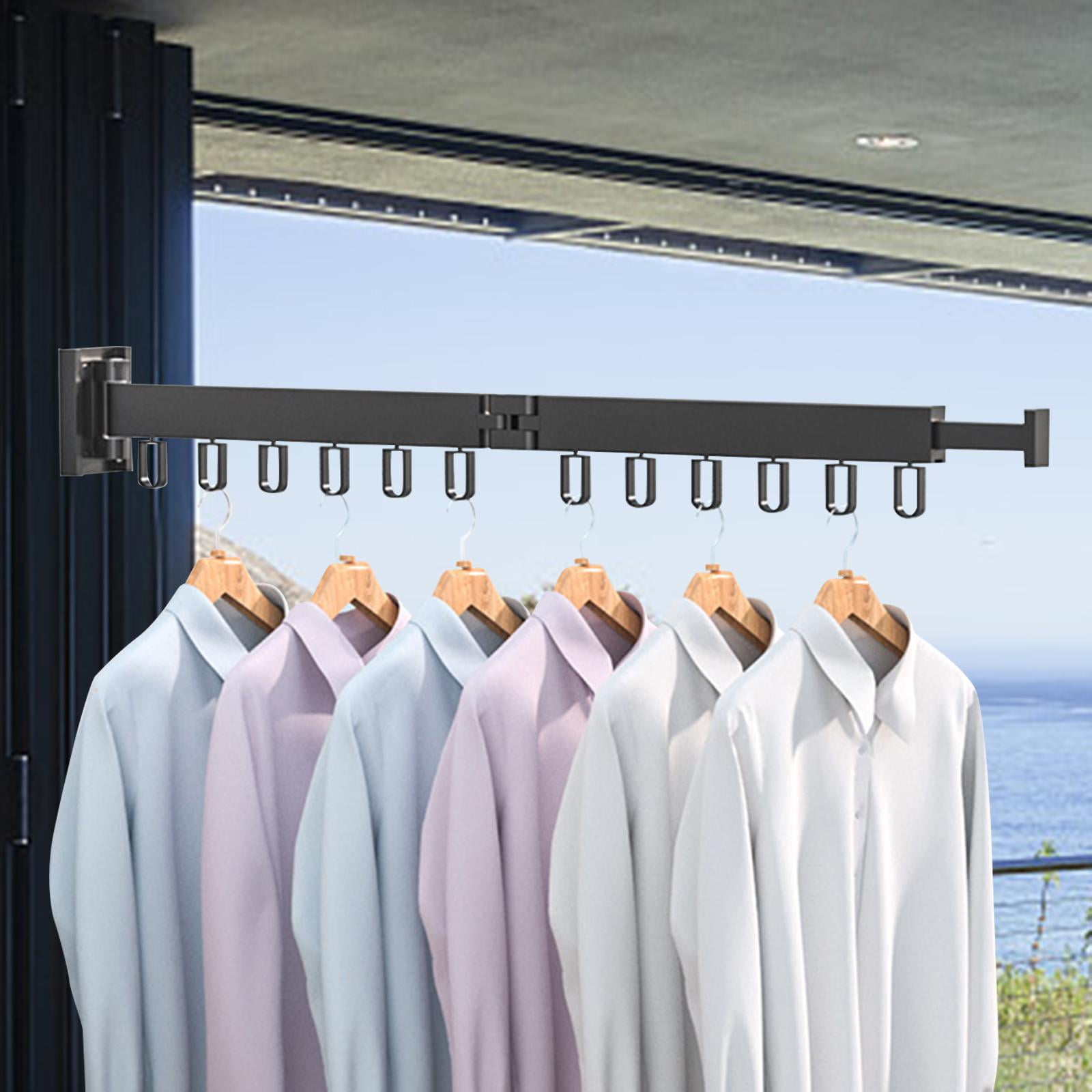 Folding Clothes Hanger ,Large Space Punchless Retractable Hook ...