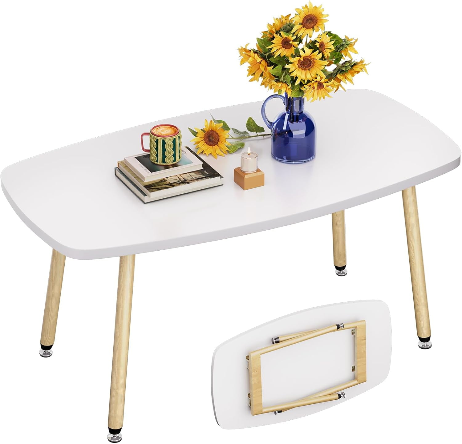 Folding Coffee Table 39.3'' White Coffee Tables for Living Room ...