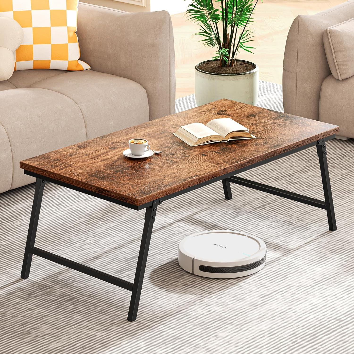 Folding Coffee Table, Leg Latches Portable Sturdy Floor Table Desk for ...