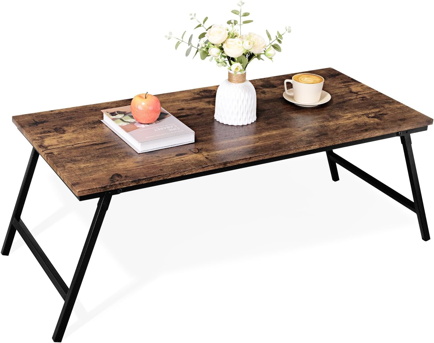Folding Coffee Table Modern Industrial Center Table Wooden Rectangular ...