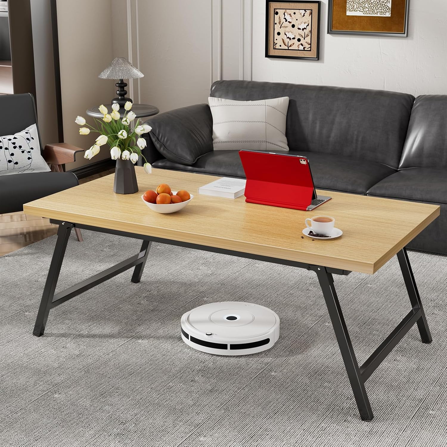 Folding Coffee Table, Portable Floor Table Desk for Sitting on The ...