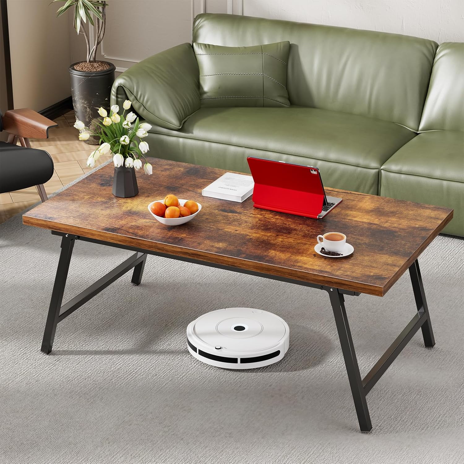 Folding Coffee Table, Portable Floor Table Desk for Sitting on The ...