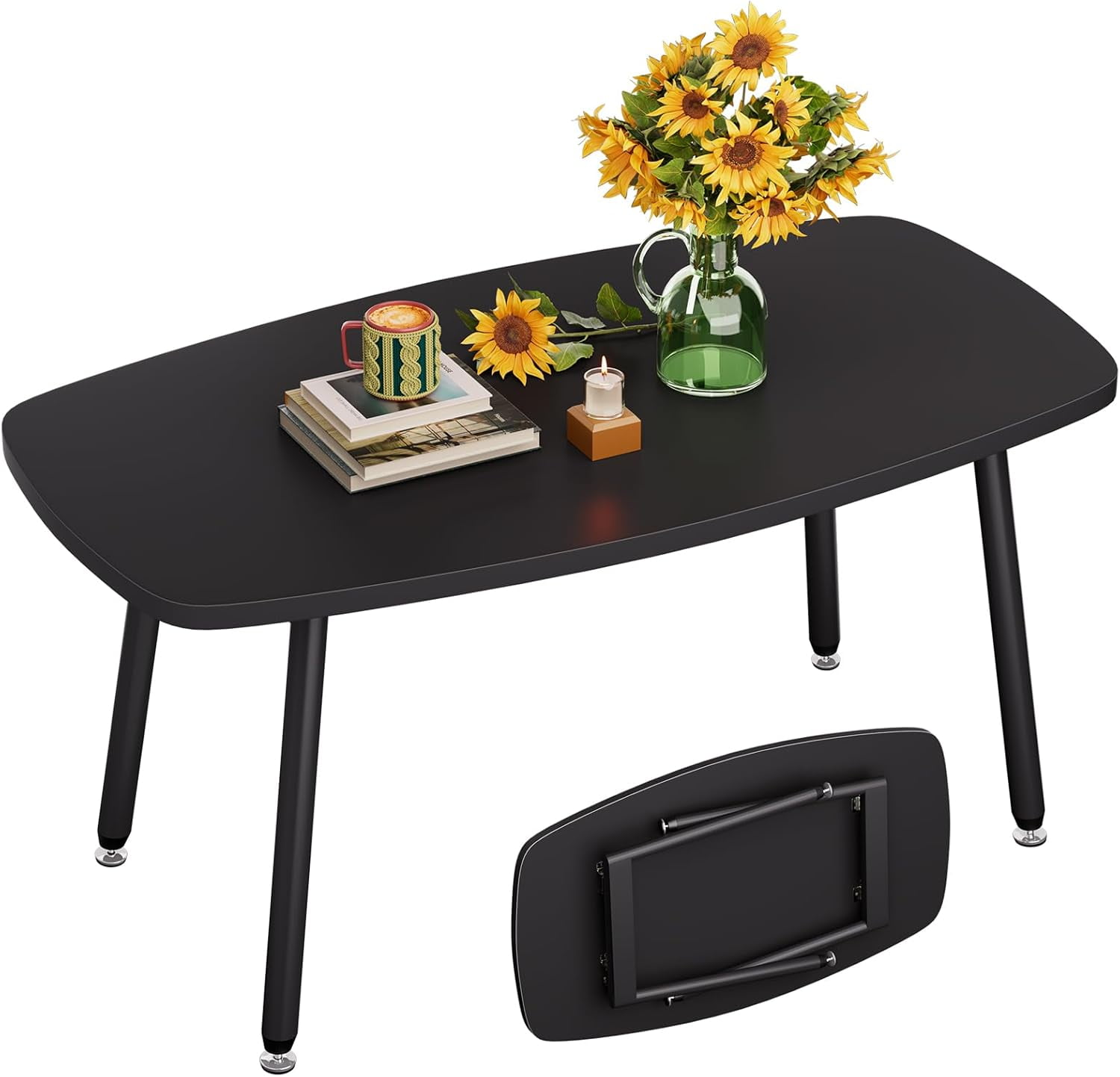 Folding Coffee Table Small Black Coffee Tables for Living Room Portable ...