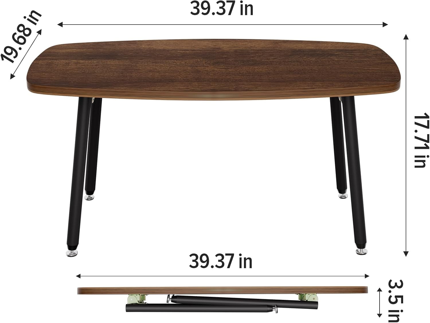 Folding Coffee Table for Small Spaces, No Assembly Farmhouse Portable ...