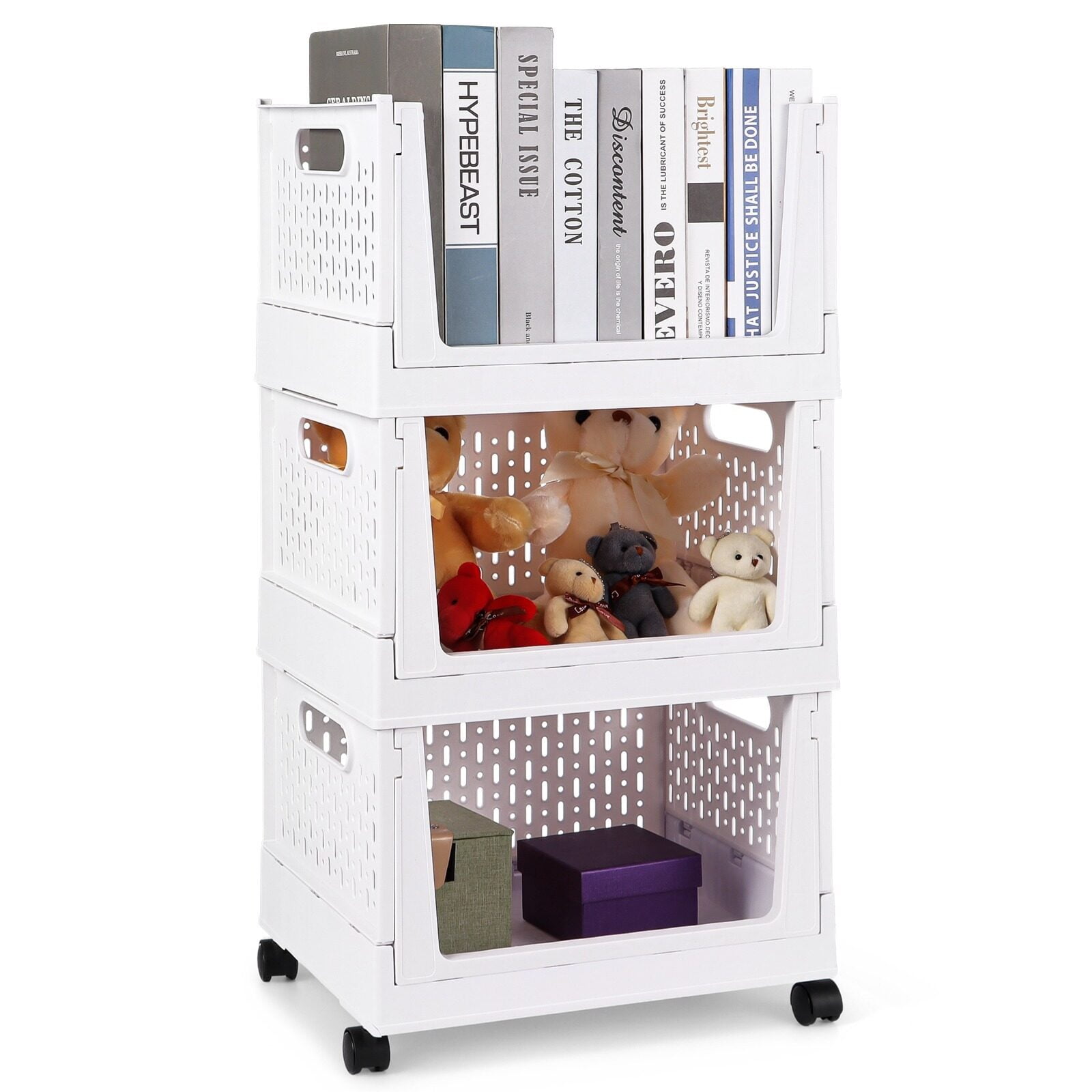 Folding Collapsible Closet Organizer, Stackable 3-Layer Storage Bins ...