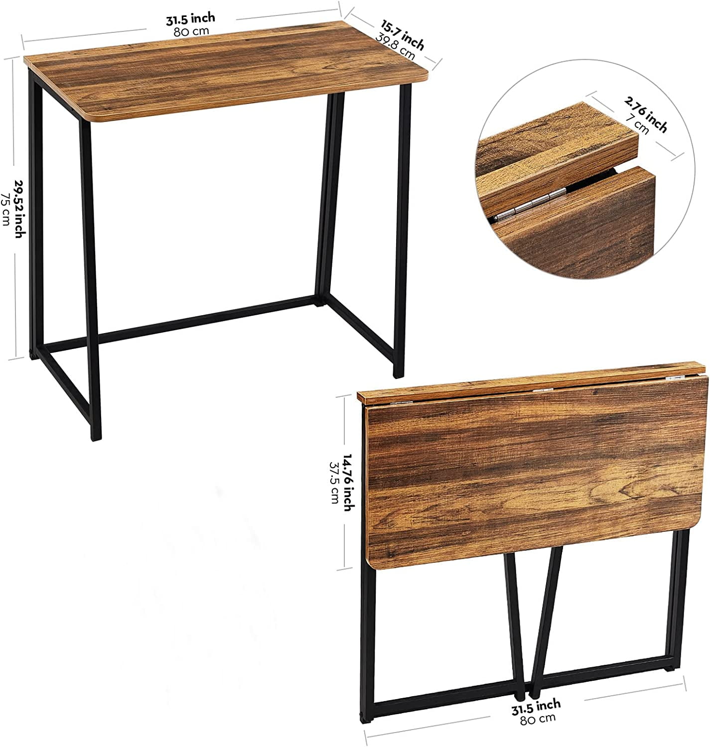 Folding Computer Desk, Small Writing Desk 31.5", Space-Saving Foldable ...