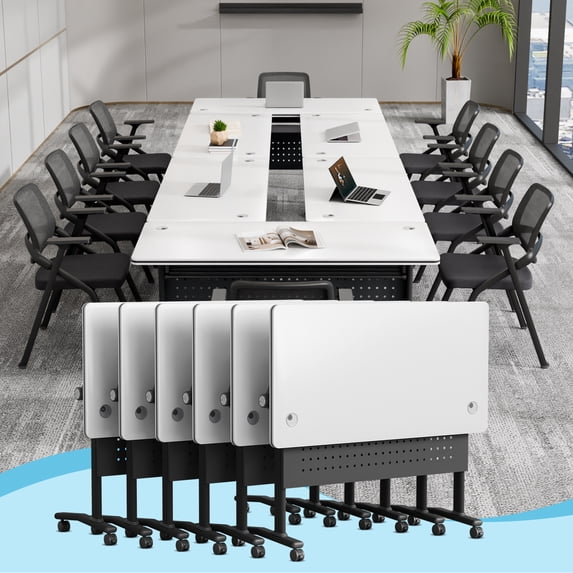 Folding Conference Room Table for 6-12 Person, Modular Mobile Training ...