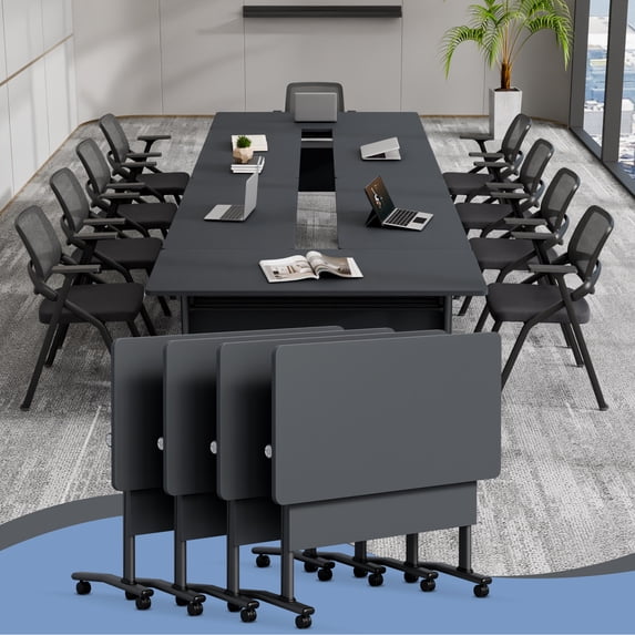 Folding Conference Room Table for 6-12 Person, Modular Mobile Training ...