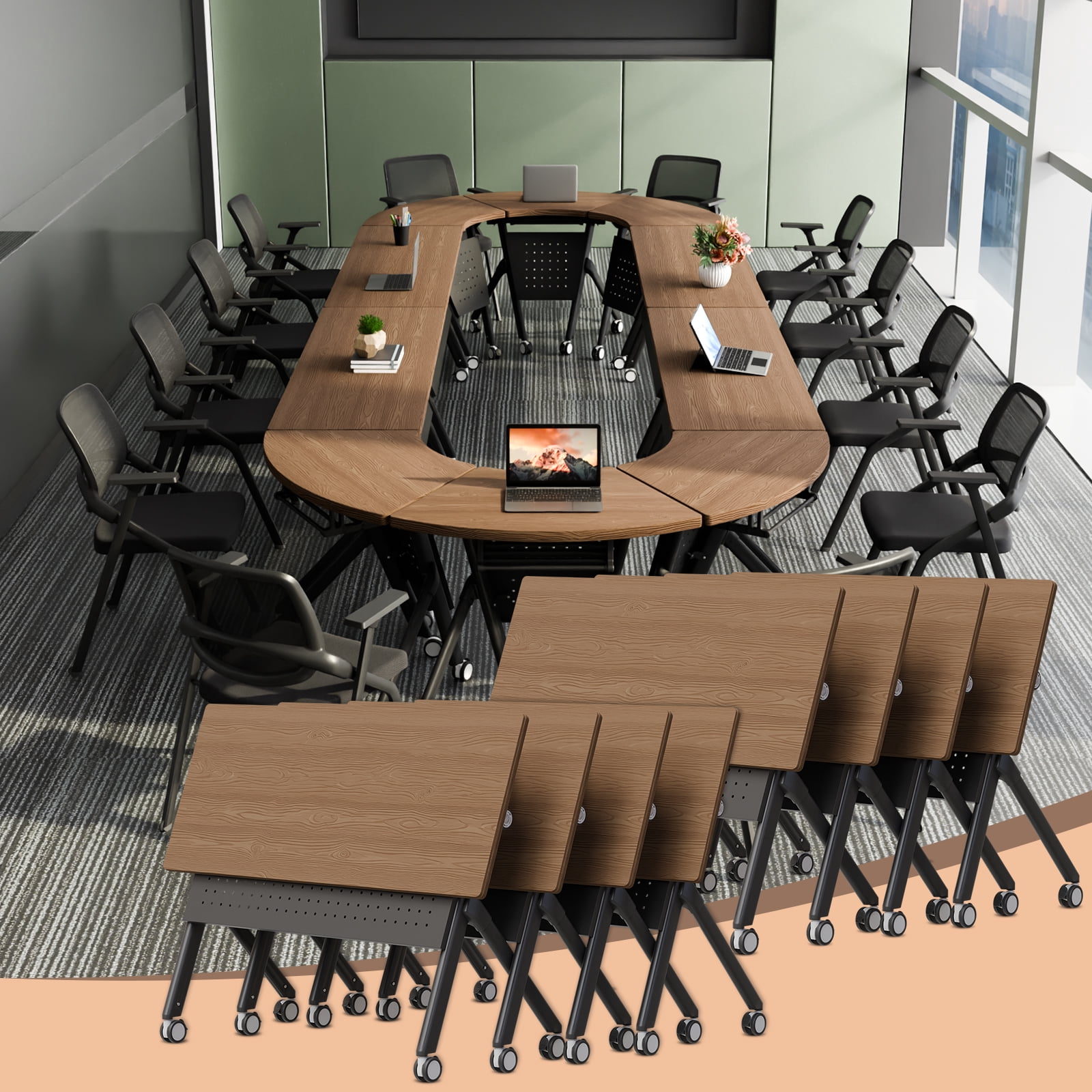 Folding Conference Room Table with Silent Wheels, Heavy-Duty Mobile ...