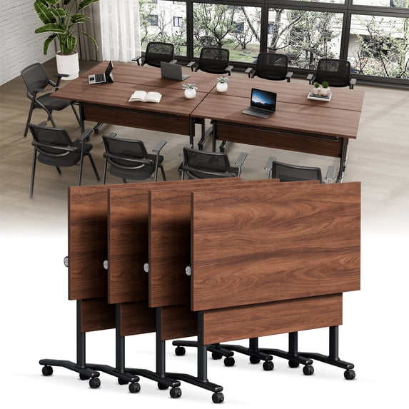 Folding Conference Room Table with Wheels, Modern Mobile Flip Top ...