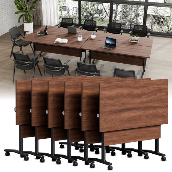 Folding Conference Room Table with Wheels, Modern Mobile Flip Top ...