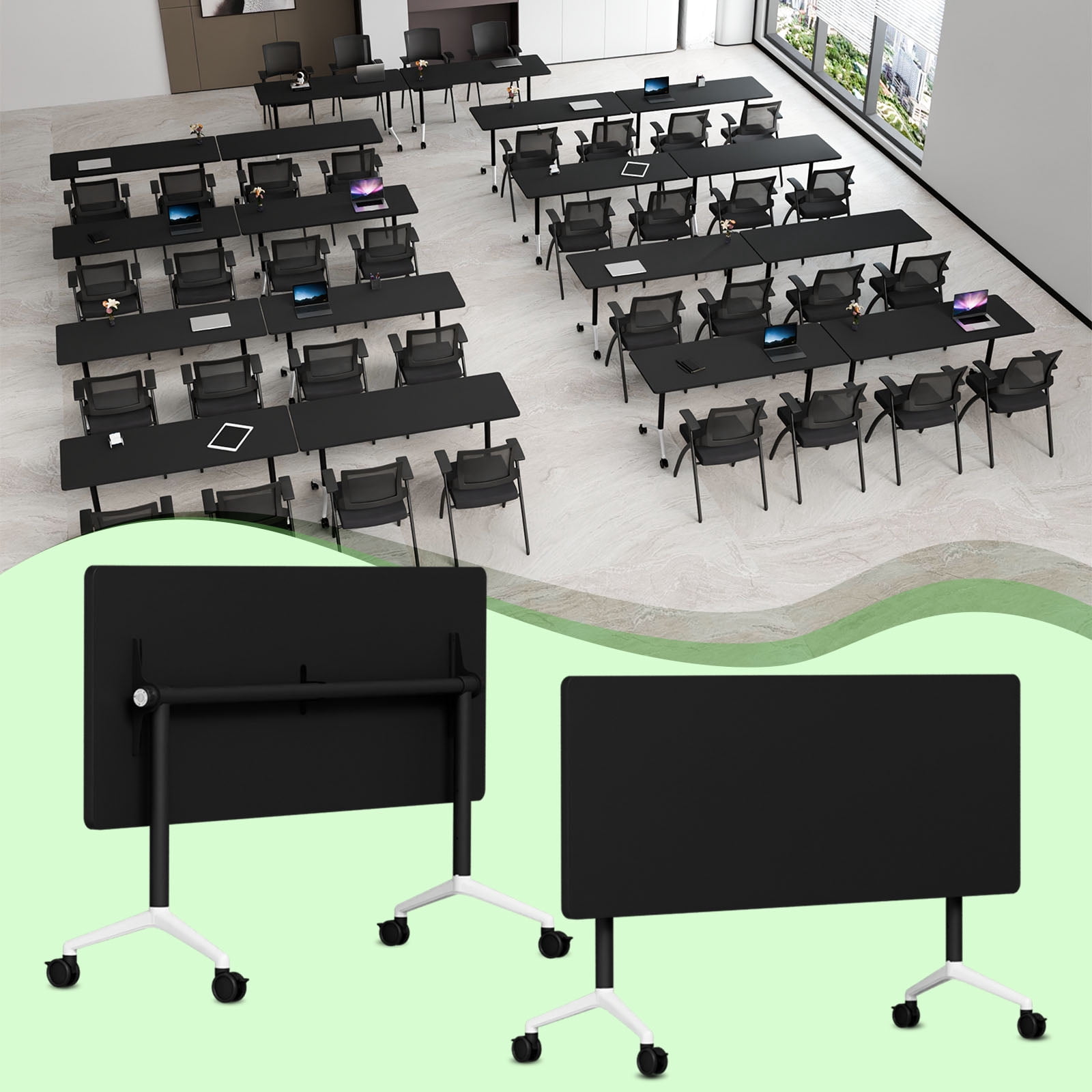 Folding Conference Room Table with Wheels, Modular Mobile Foldable ...