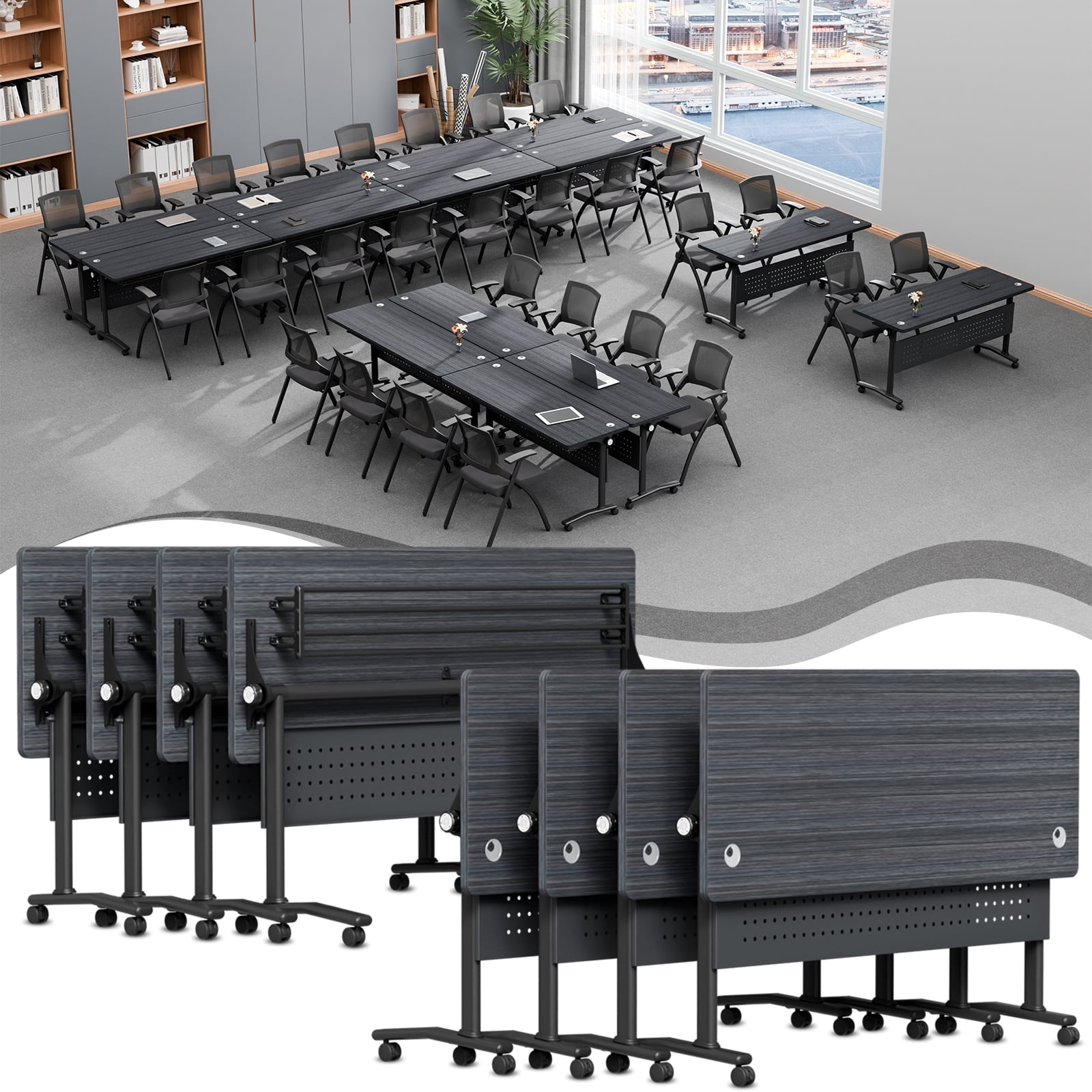 Folding Conference Room Table with Wheels, Modular Mobile Foldable ...