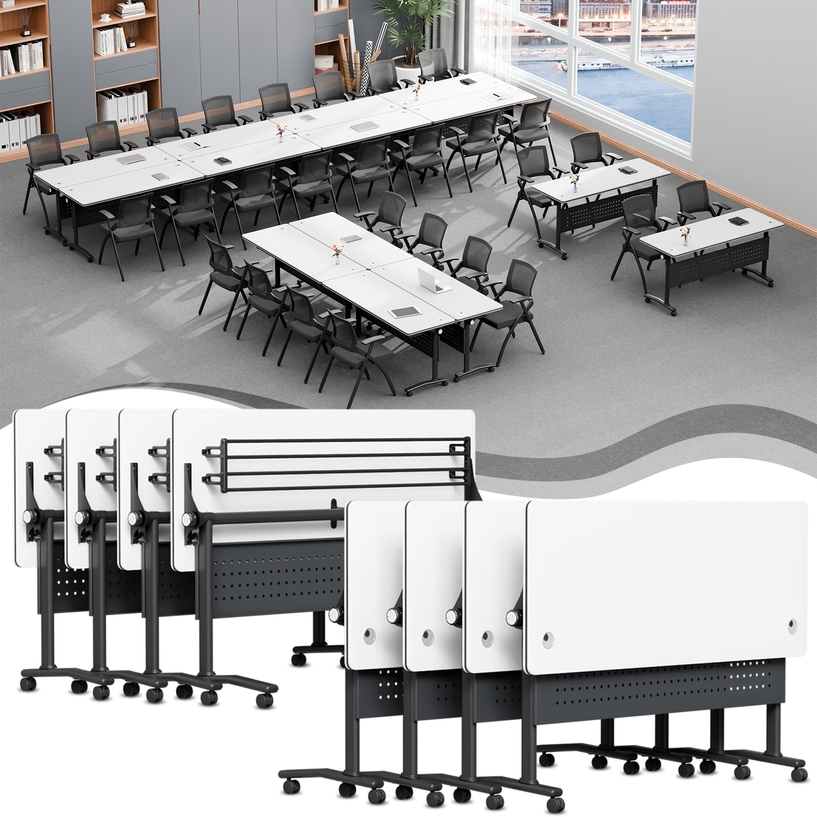 Folding Conference Room Table with Wheels, Modular Mobile Foldable ...